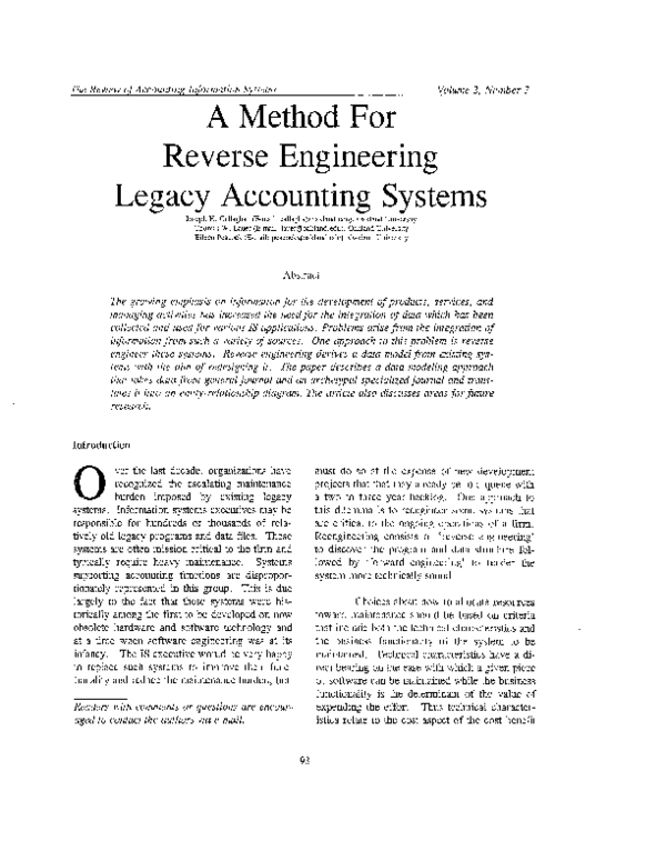 (PDF) A Method For Reverse Engineering Legacy Accounting Systems