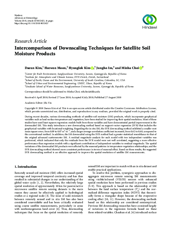 (PDF) Intercomparison of Downscaling Techniques for Satellite Soil Moisture Products