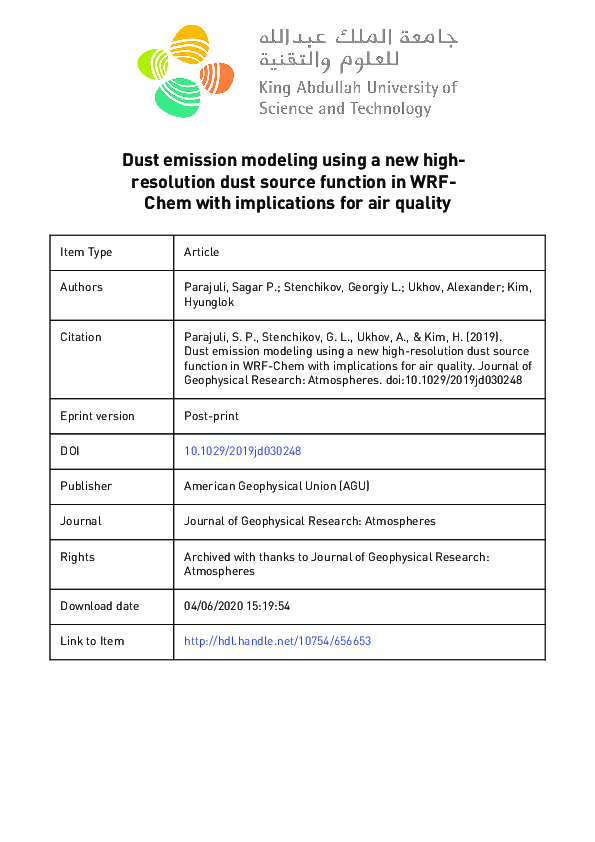 Pdf Dust Emission Modeling Using A New High‐resolution Dust Source