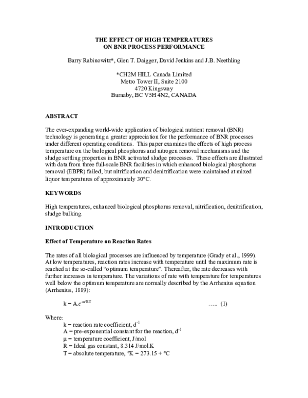 (PDF) The Effect of High Temperatures on BNR Process Performance