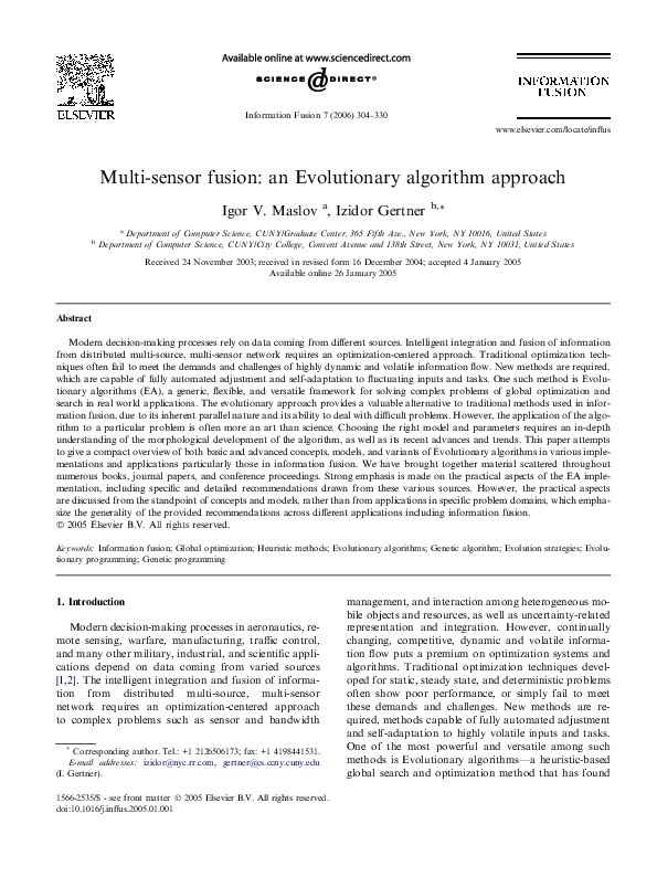(PDF) Multi-sensor fusion: an Evolutionary algorithm approach