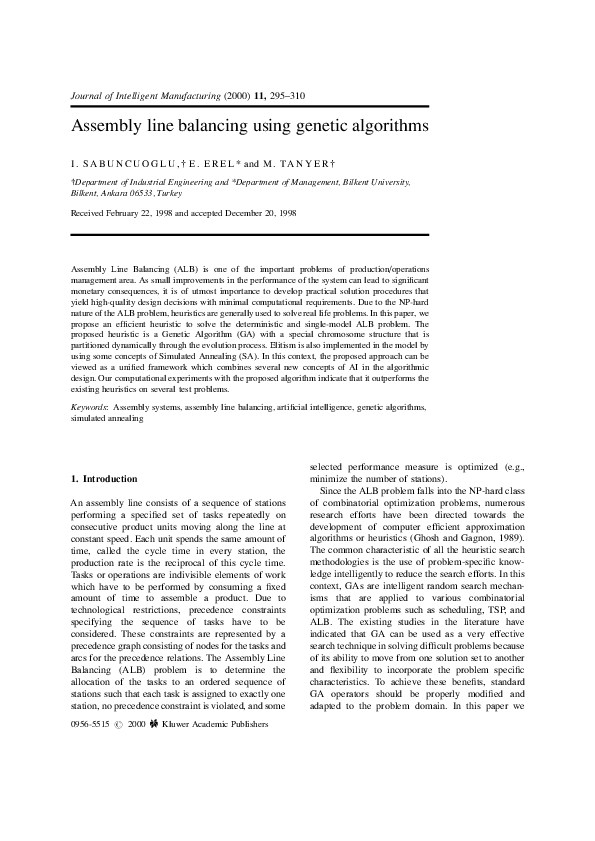 (PDF) Assembly line balancing using genetic algorithms