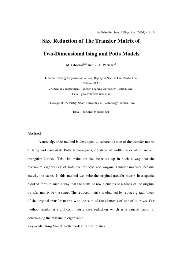 (PDF) Size reduction of the transfer matrix of two-dimensional Ising ...