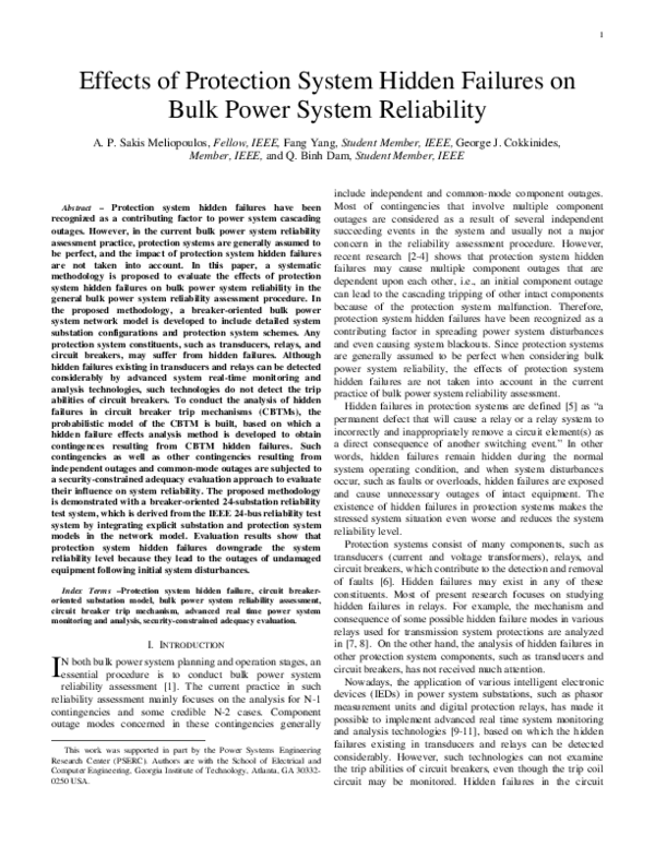 (PDF) Effects of Protection System Hidden Failures on Bulk Power System ...