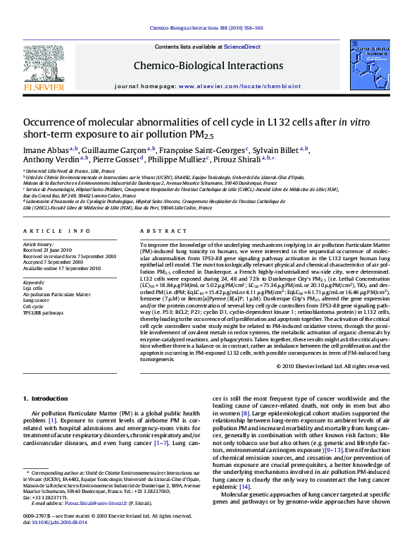 Occurrence of molecular abnormalities of cell cycle in L132 cells after ...