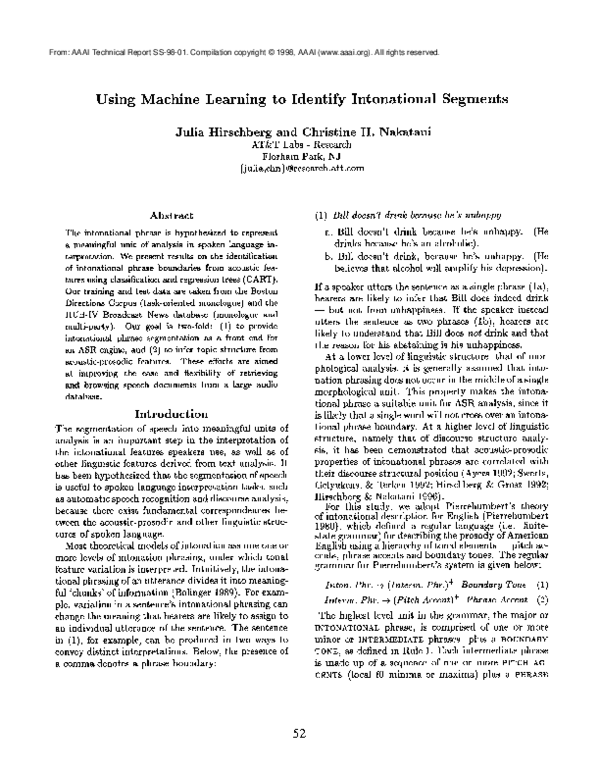 (PDF) Using machine learning to identify intonational segments