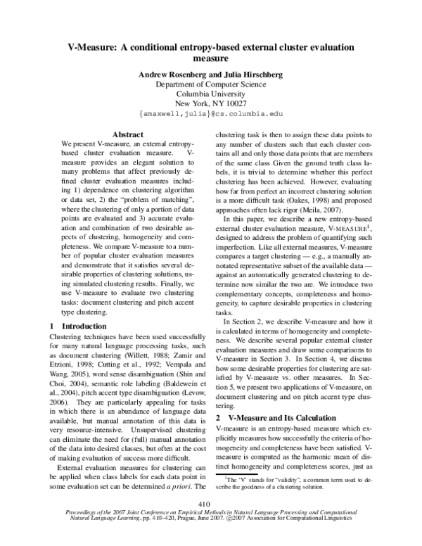 Pdf V Measure A Conditional Entropy Based External Cluster Evaluation Measure