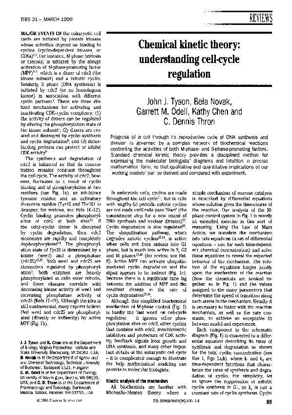 (PDF) Chemical kinetic theory: understanding cell-cycle regulation
