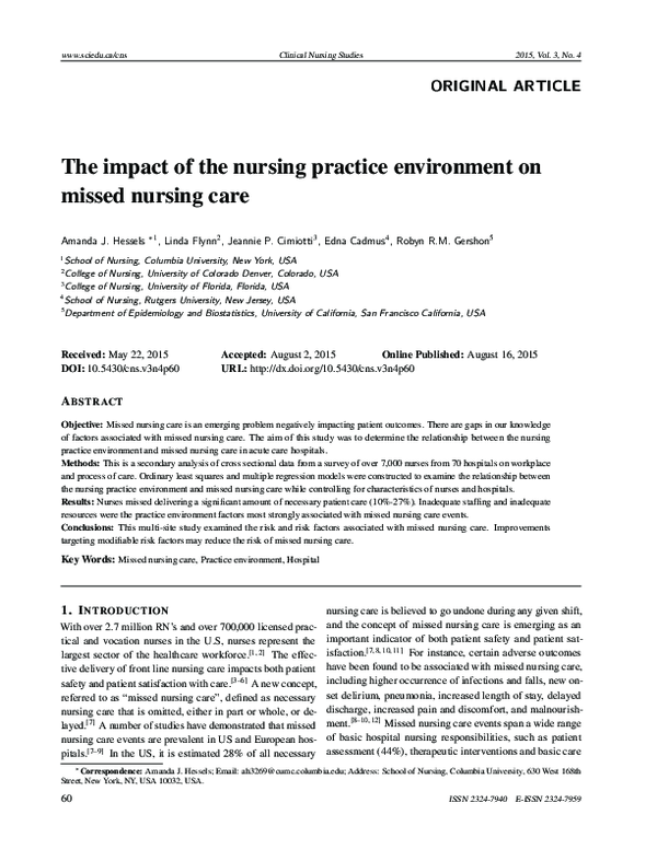 (PDF) The impact of the nursing practice environment on missed nursing care