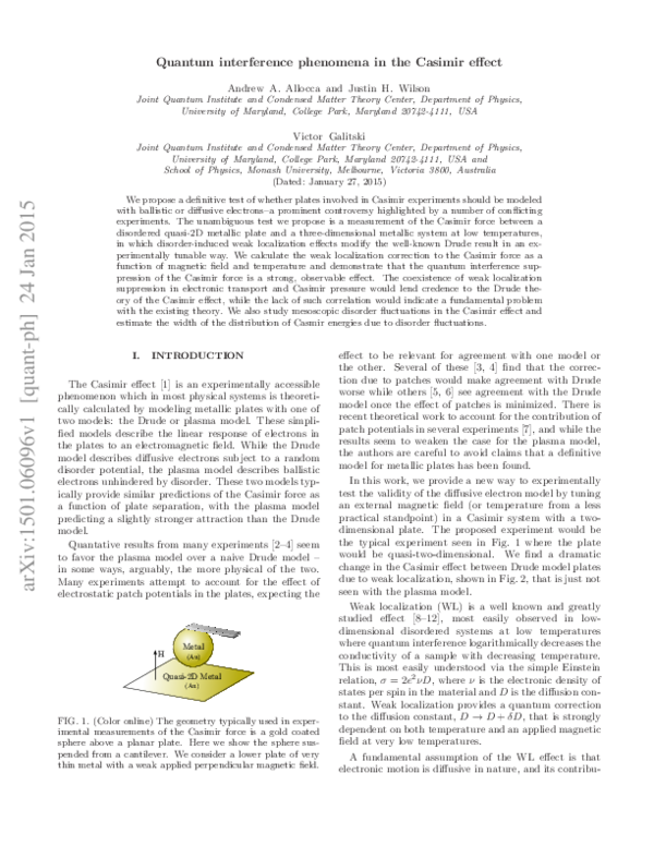 (PDF) Quantum interference phenomena in the Casimir effect