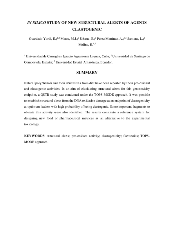 (PDF) In silico study of new structural alerts of agents clastogenic