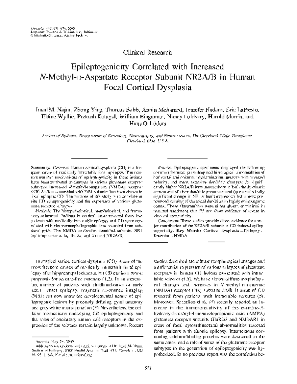 (PDF) Epileptogenicity correlated with increased N‐methyl‐D‐aspartate receptor subunit NR2A/B in ...