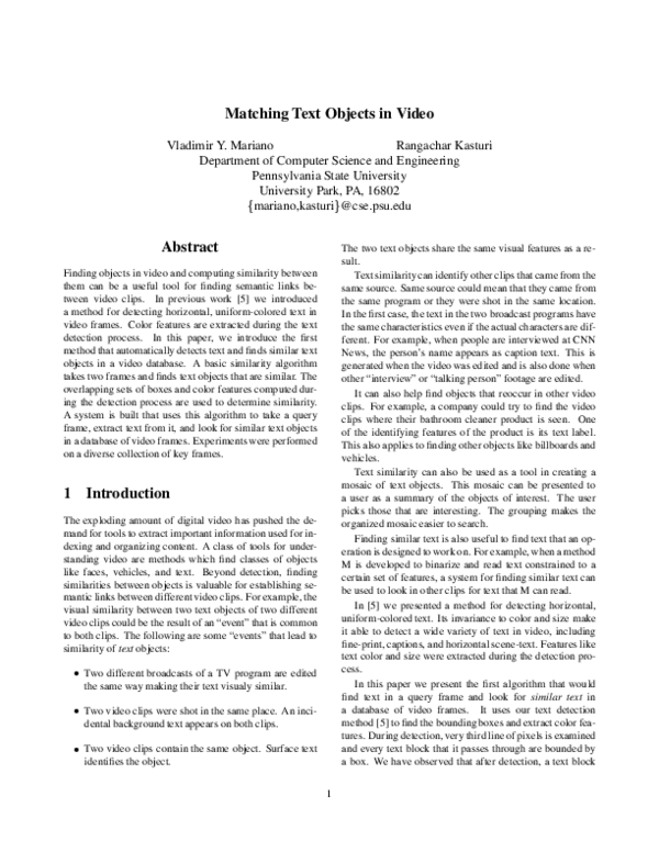 (PDF) Matching Text Objects in Video