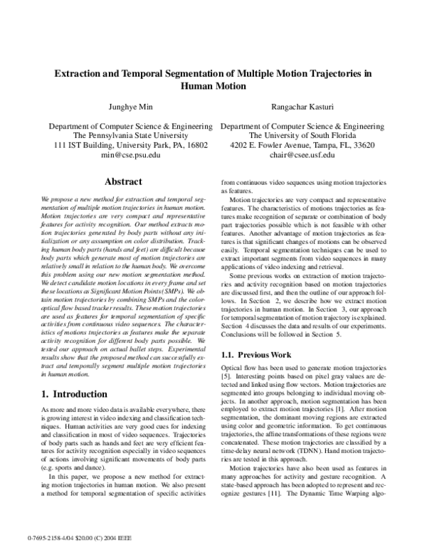 (PDF) Extraction and temporal segmentation of multiple motion trajectories in human motion