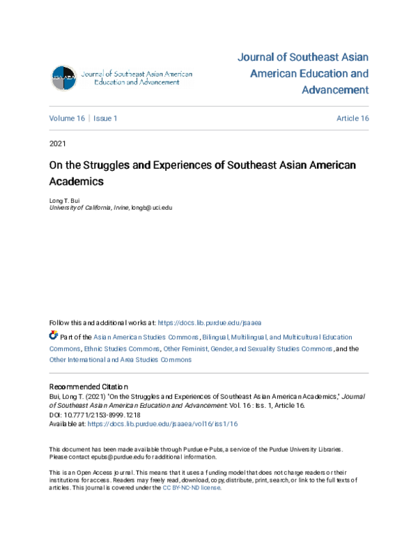 (PDF) Bui, Long T. "On the Experiences and Struggles of Southeast Asian ...