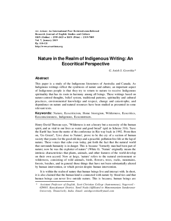 (PDF) Nature in the Realm of Indigenous Writing: An Ecocritical Perspective