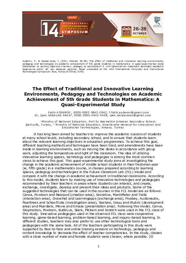 (PDF) The Effect of Traditional and Innovative Learning Environments ...