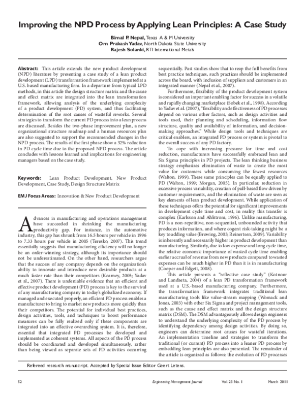 (PDF) Improving the NPD Process by Applying Lean Principles: A Case Study
