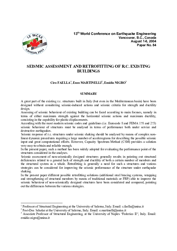 Pdf Seismic Assessment And Retrofitting Of Rc Existing Buildings