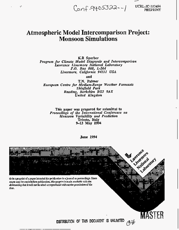 (PDF) Atmospheric model intercomparison project: Monsoon simulations