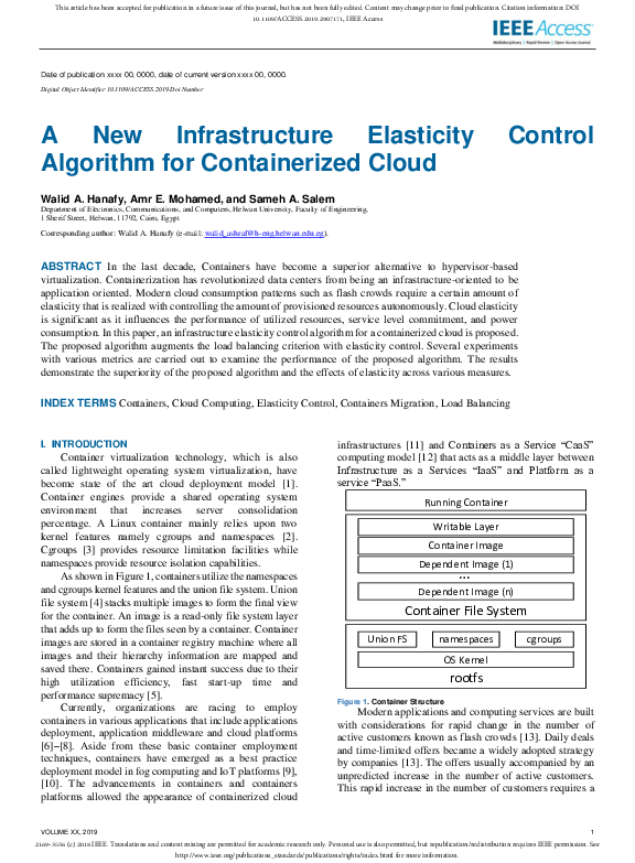 (PDF) A New Infrastructure Elasticity Control Algorithm for Containerized Cloud