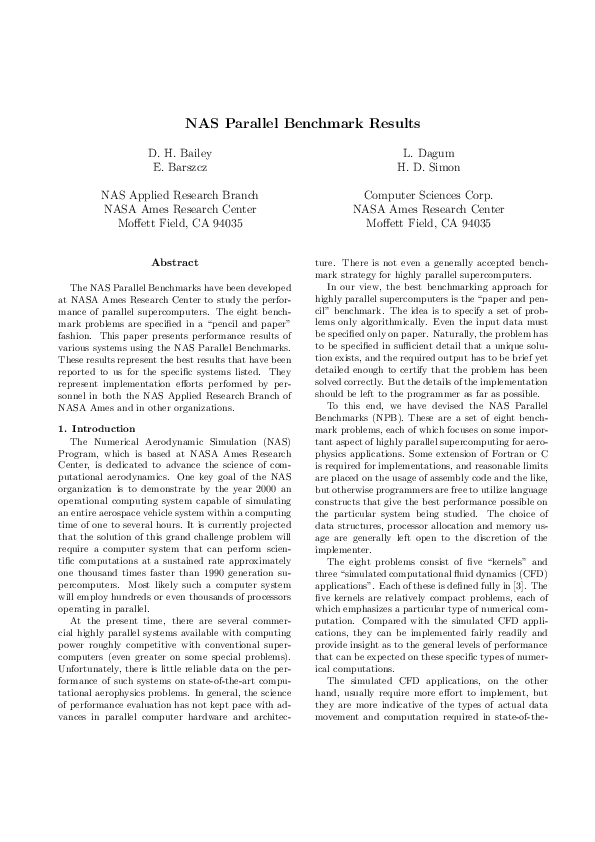 (PDF) NAS parallel benchmark results