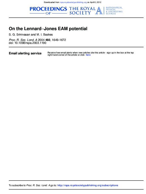 (PDF) On the Lennard-Jones EAM potential