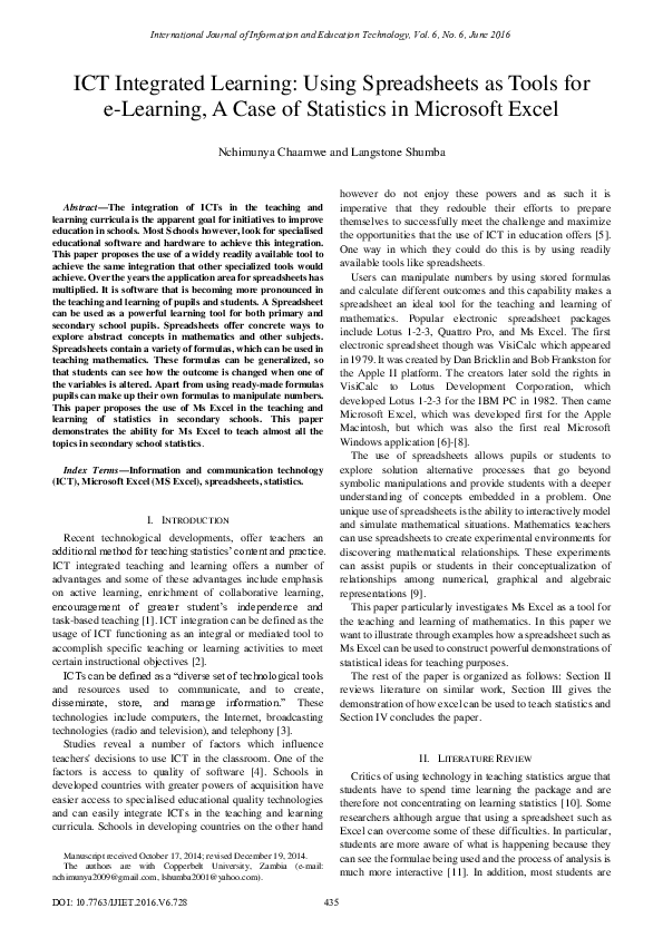 (PDF) ICT Integrated Learning: Using Spreadsheets as Tools for e ...