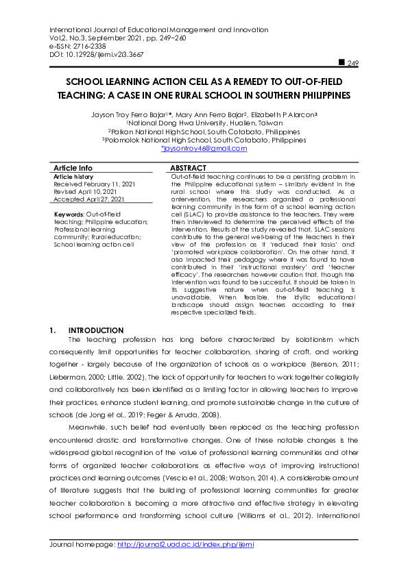 (DOC) School Learning Action Cell (SLAC) Plan | Merinisa Daniels ...