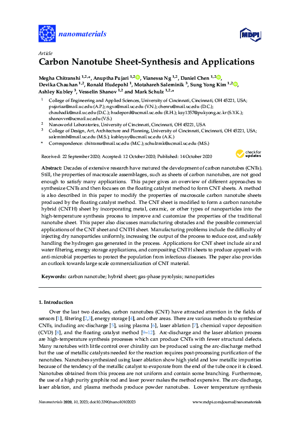 (PDF) Carbon Nanotube Sheet-Synthesis and Applications