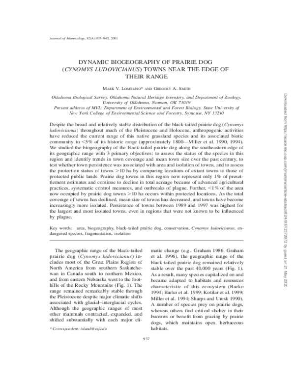 (PDF) Biogeography of Prairie Dog Towns at Range Edges
