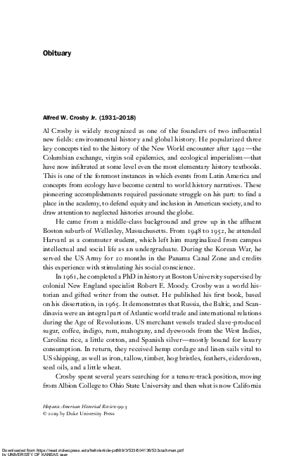 (PDF) Alfred W. Crosby Jr. (1931-2018)