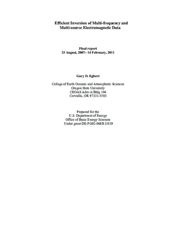 Pdf Efficient Inversion Of Multi Frequency And Multi Source Electromagnetic Data Final Report
