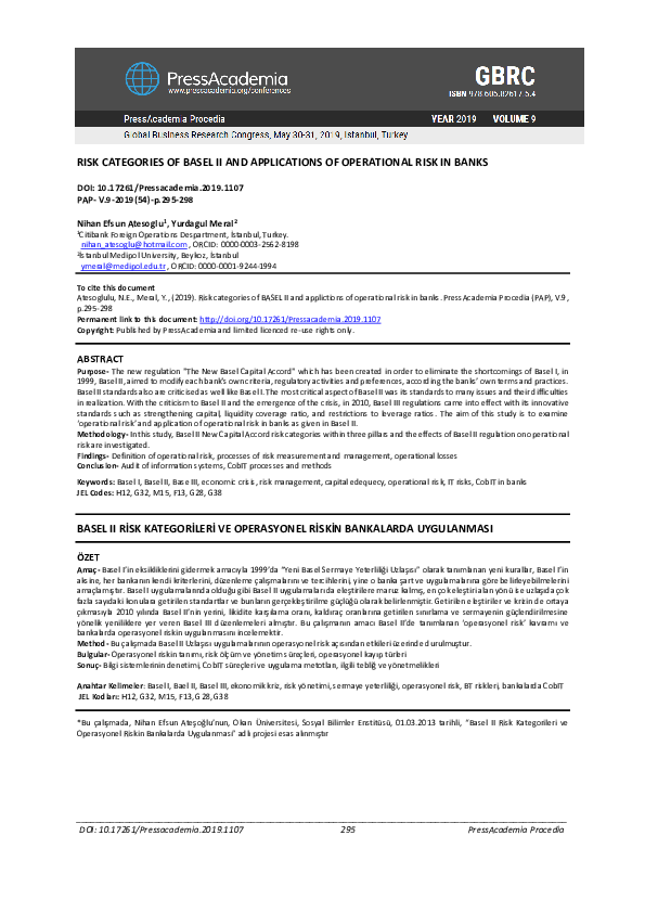 (PDF) Risk categories of BASEL II and applictions of operational risk ...
