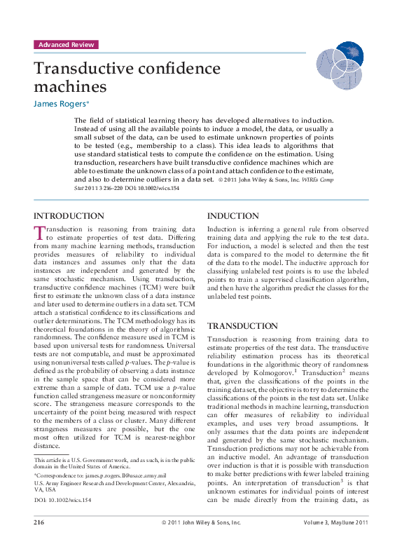 (PDF) Transductive confidence machines