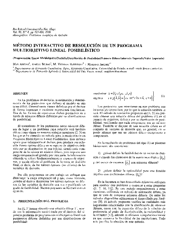(PDF) Método interactivo de resolución de un programa multiobjetivo lineal posibilístico