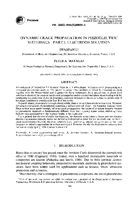 (PDF) Dynamic crack propagation in piezoelectric materials Part I ...
