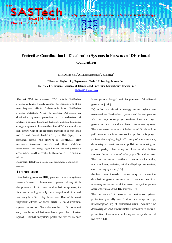 (PDF) Overcurret relays protective coordination in distribution systems in presence of ...