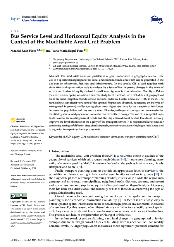 (PDF) Bus Service Level and Horizontal Equity Analysis in the Context ...