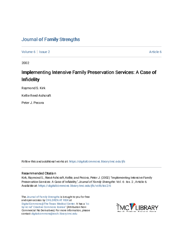 (PDF) Implementing Intensive Family Preservation Services: A Case of ...