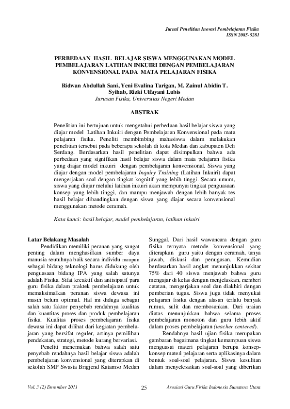 (PDF) Perbedaan Hasil Belajar Siswa Menggunakan Model Pembelajaranlatihaninkuiri ...