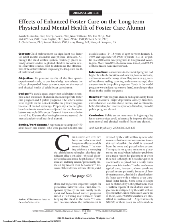 (PDF) Effects of Enhanced Foster Care on the Long-term Physical and ...
