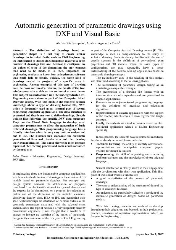 (PDF) Automatic generation of parametric drawings using DXF and Visual Basic