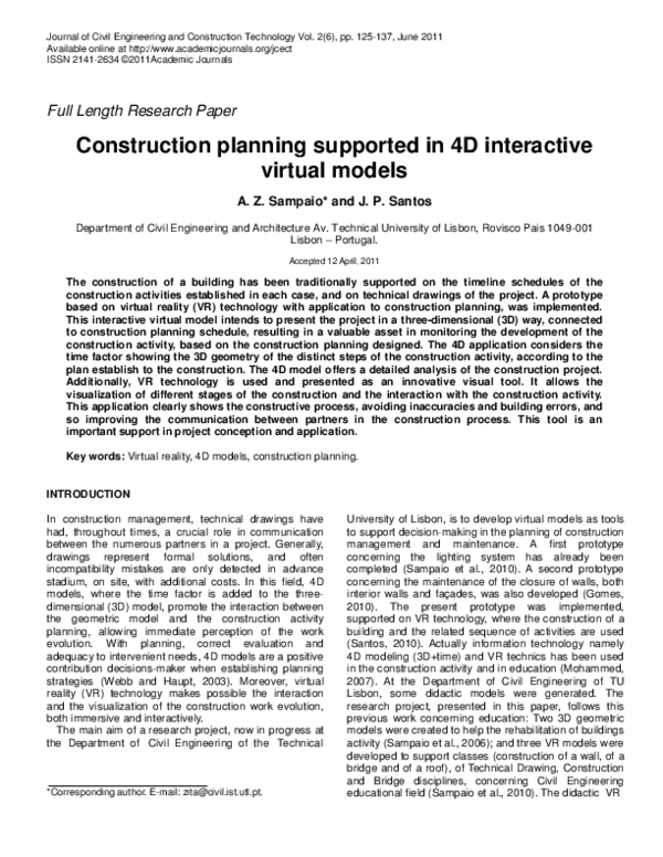 (PDF) Construction planning supported in 4D interactive virtual models
