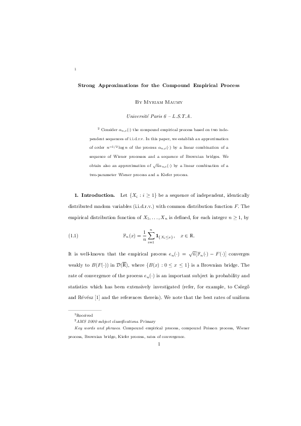 (PDF) Strong Approximations for the Compound Empirical Process