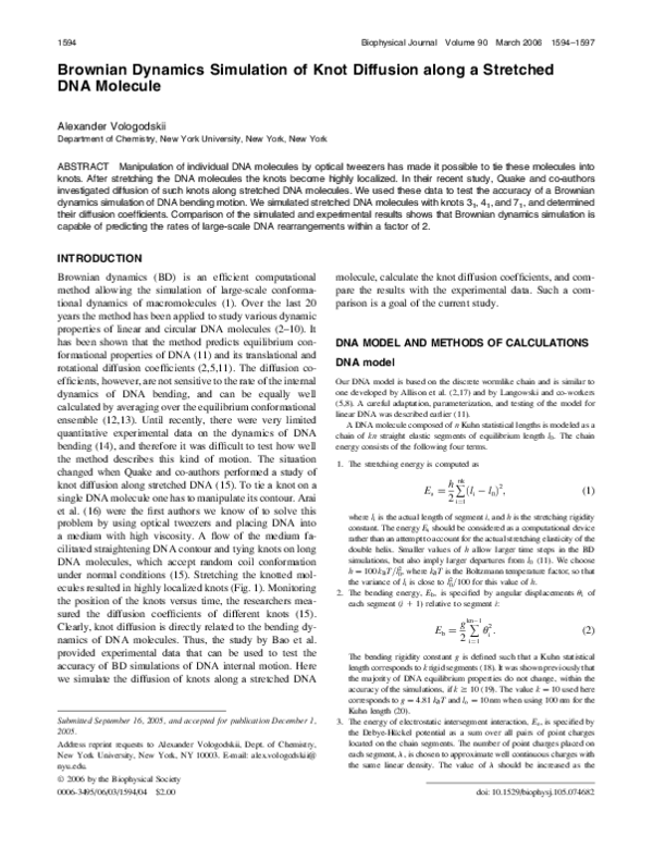 (PDF) Brownian Dynamics Simulation of Knot Diffusion along a Stretched ...