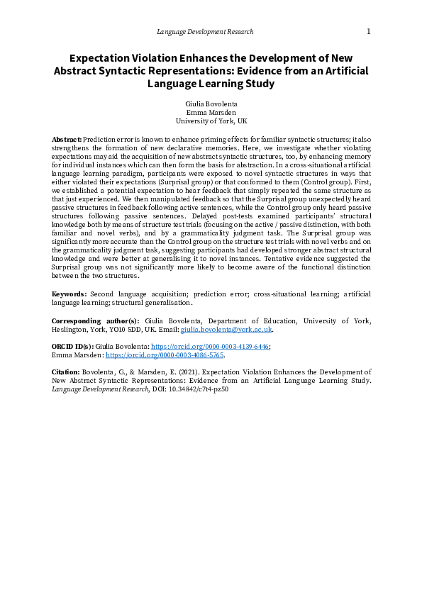 (PDF) Expectation Violation Enhances the Development of New Abstract Syntactic Representations ...
