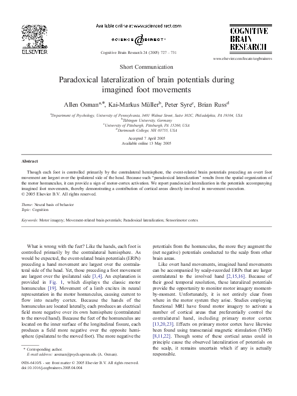 (PDF) Paradoxical lateralization of brain potentials during imagined ...