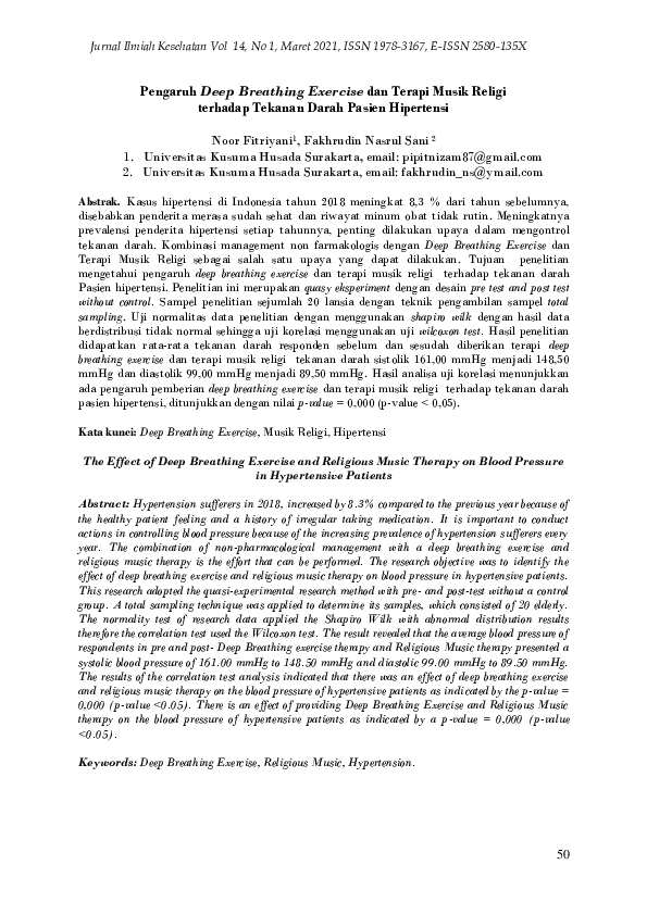 (PDF) Pengaruh Deep Breathing Exercise dan Terapi Musik Religi terhadap ...