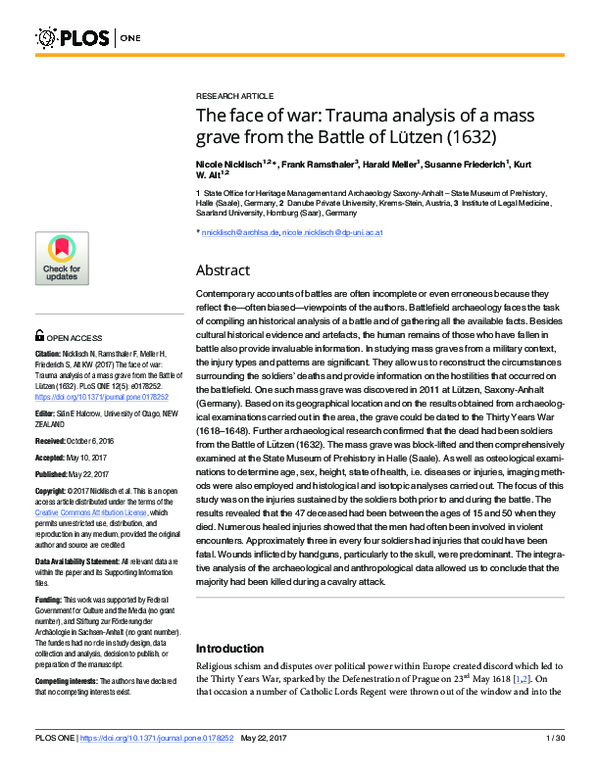 (PDF) The face of war: Trauma analysis of a mass grave from the Battle ...
